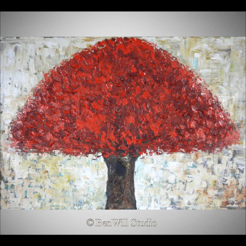 Red Tree Painting - Etsy
