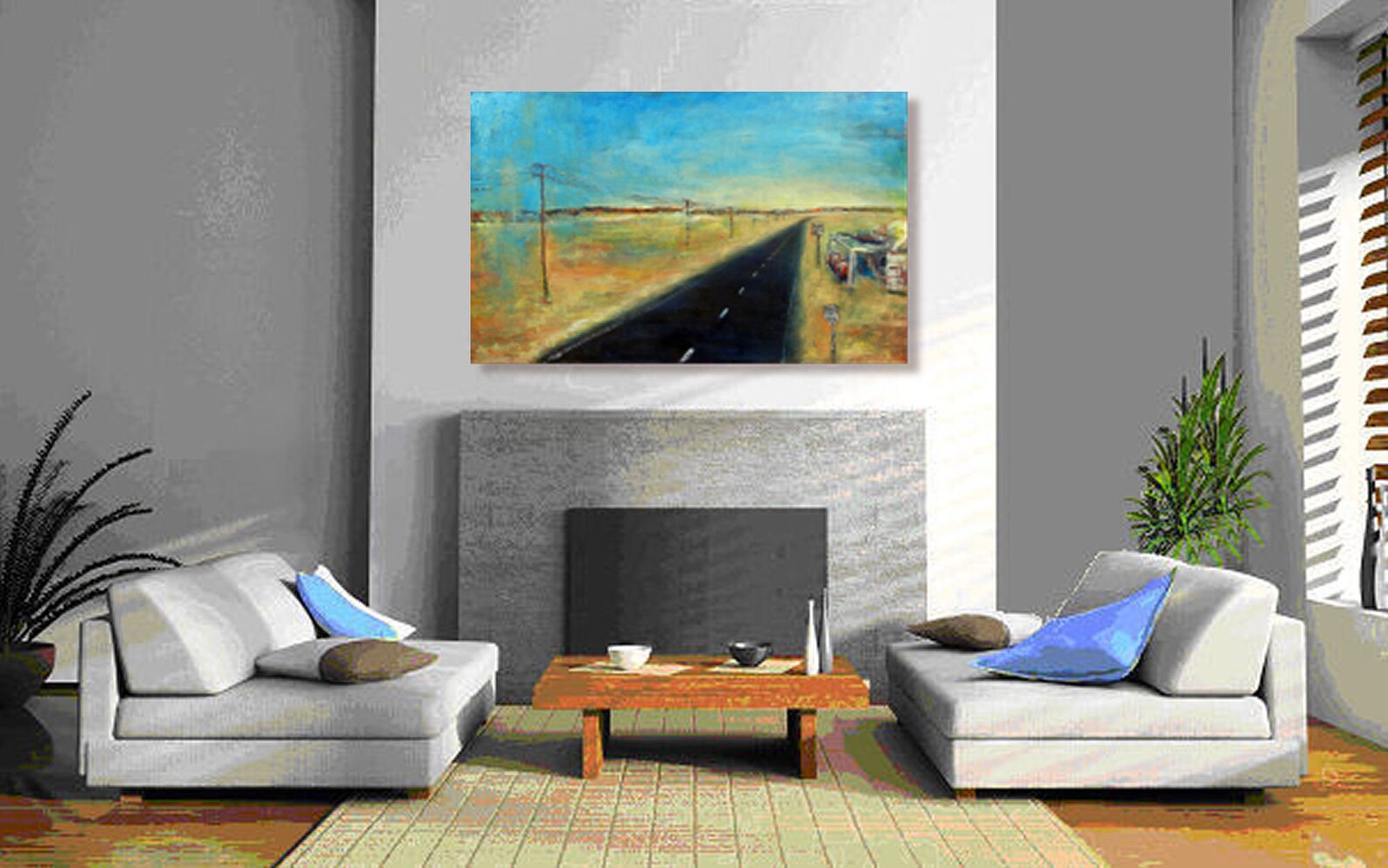HIGHWAY Abstract Modern Oil Painting Route 66 ORIGINAL Southwestern Art ...