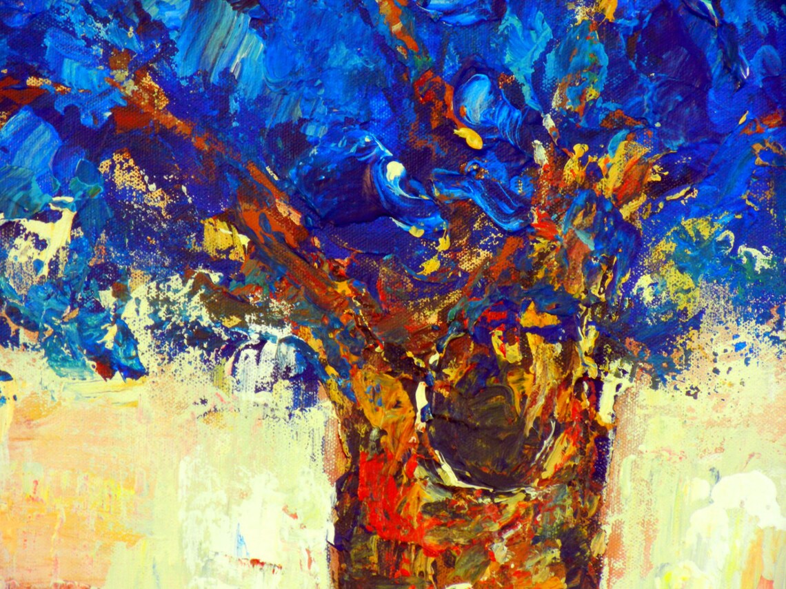 Tree Oil Painting ORIGINAL Artwork Blue Tree Art Made to Order Ready to ...
