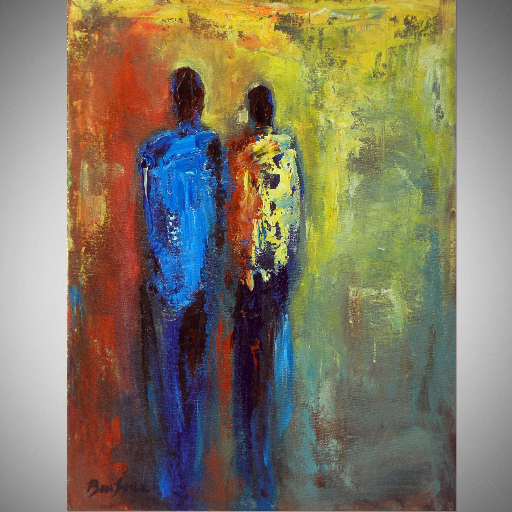 ABSTRACT Original Painting Together Home Decor Red Art 24x18 by Benwill ...