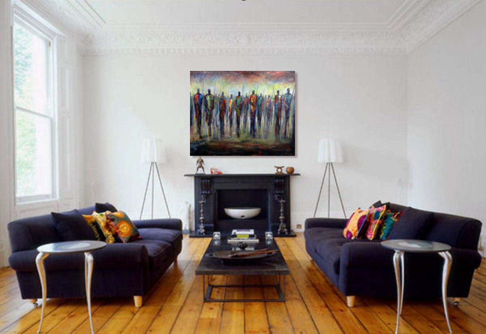 ABSTRACT Art Masses of People Huge ORIGINAL Painting Maasai Warrior ...