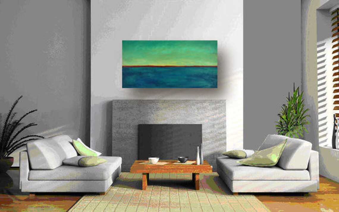 TURQUOISE Red Horizon Art Abstract Expressionist Contemporary Art ...