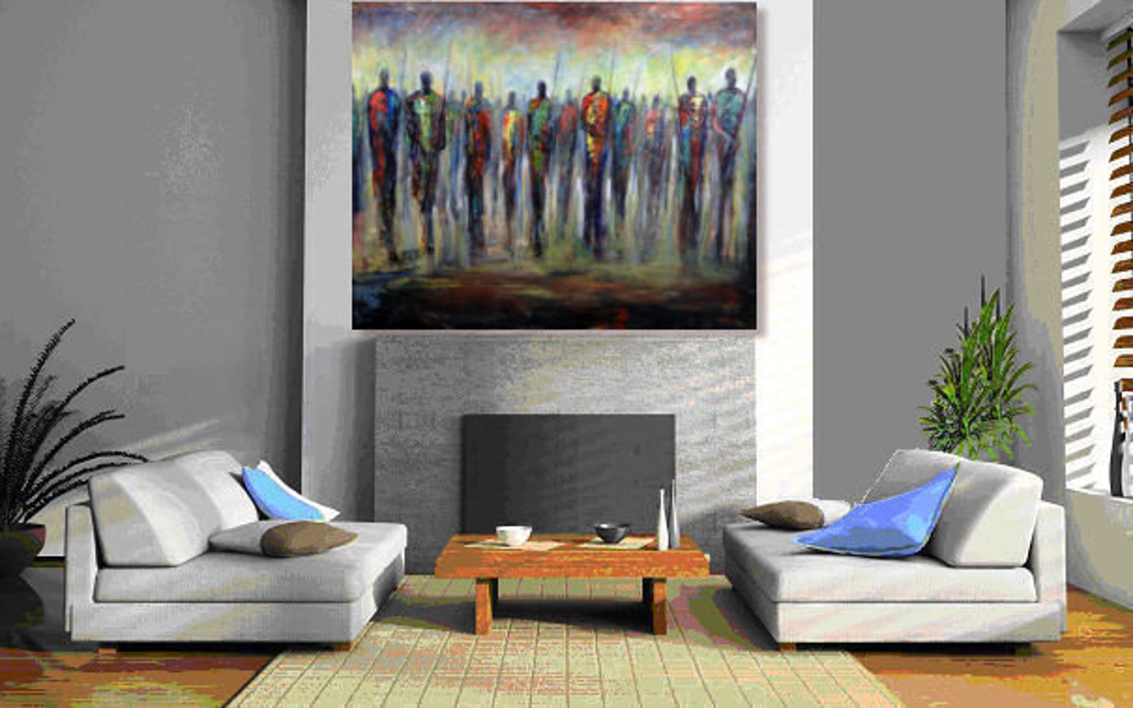 ABSTRACT Art Masses of People Huge ORIGINAL Painting Maasai Warrior ...
