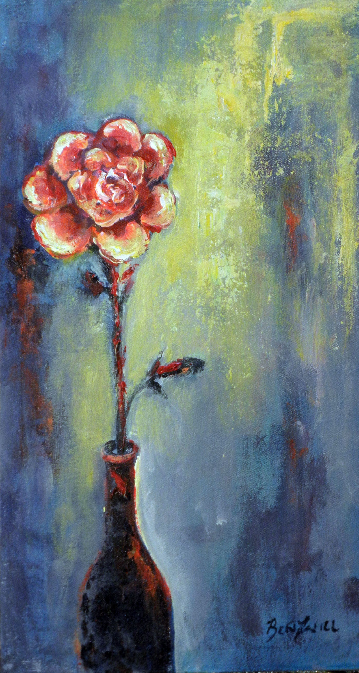 ABSTRACT Art ORIGINAL Painting Rose in Vase Modern Artwork 22 x 12 by ...