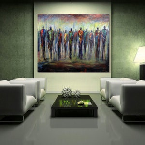 ABSTRACT Art Masses of People Huge ORIGINAL Painting Maasai Warrior ...