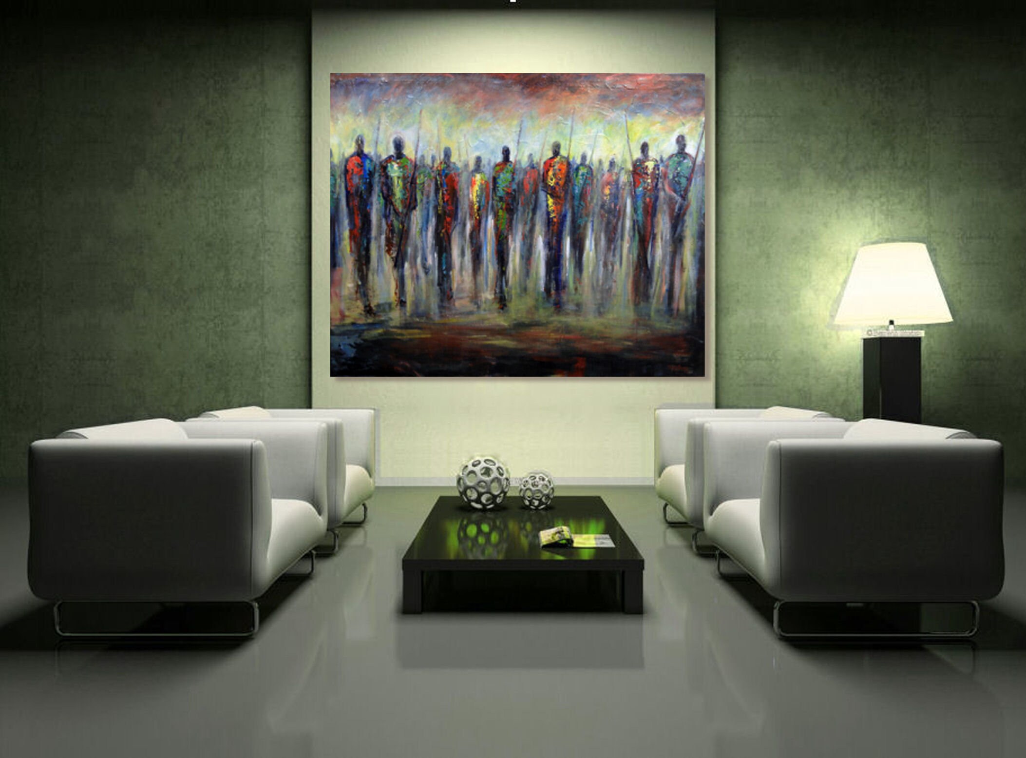 ABSTRACT Art Masses of People Huge ORIGINAL Painting Maasai Warrior ...