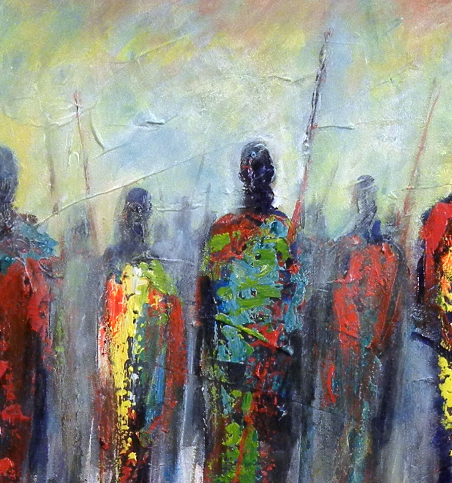 ABSTRACT Art Masses of People Huge ORIGINAL Painting Maasai Warrior ...