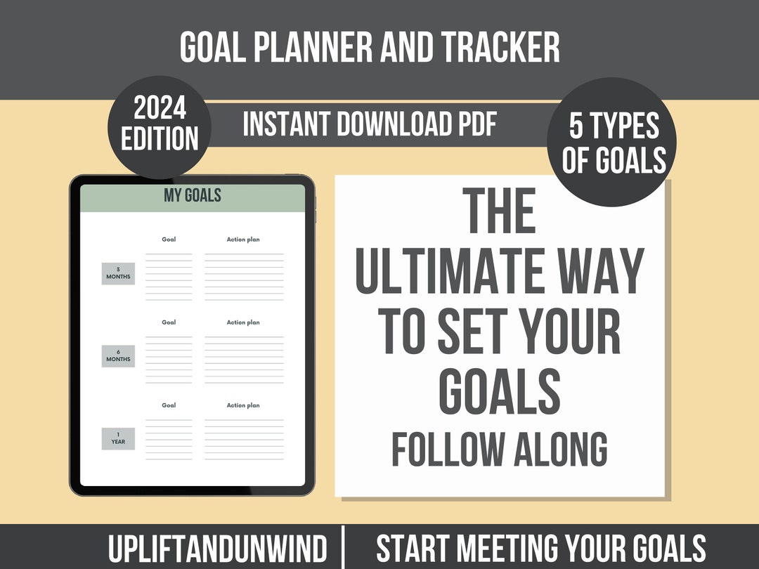 Goal Setting Planner Digital 2024 Goals Tracker Positive Thoughts for ...