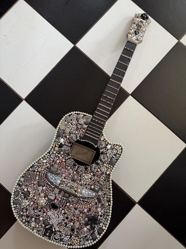 Gorgeous Jewel Encrusted Guitar, Gift for Musician, Wall Hanging, One of a Kind Piece of Art ...