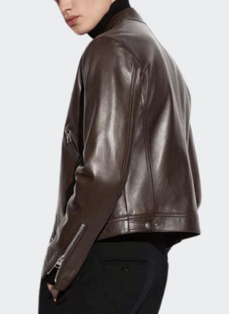 Men’s Brown Leather Cafe Racer Style Jacket - Etsy