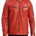 Men's Red Leather Jacket With Zippered Pockets and Snap Button Collar ...