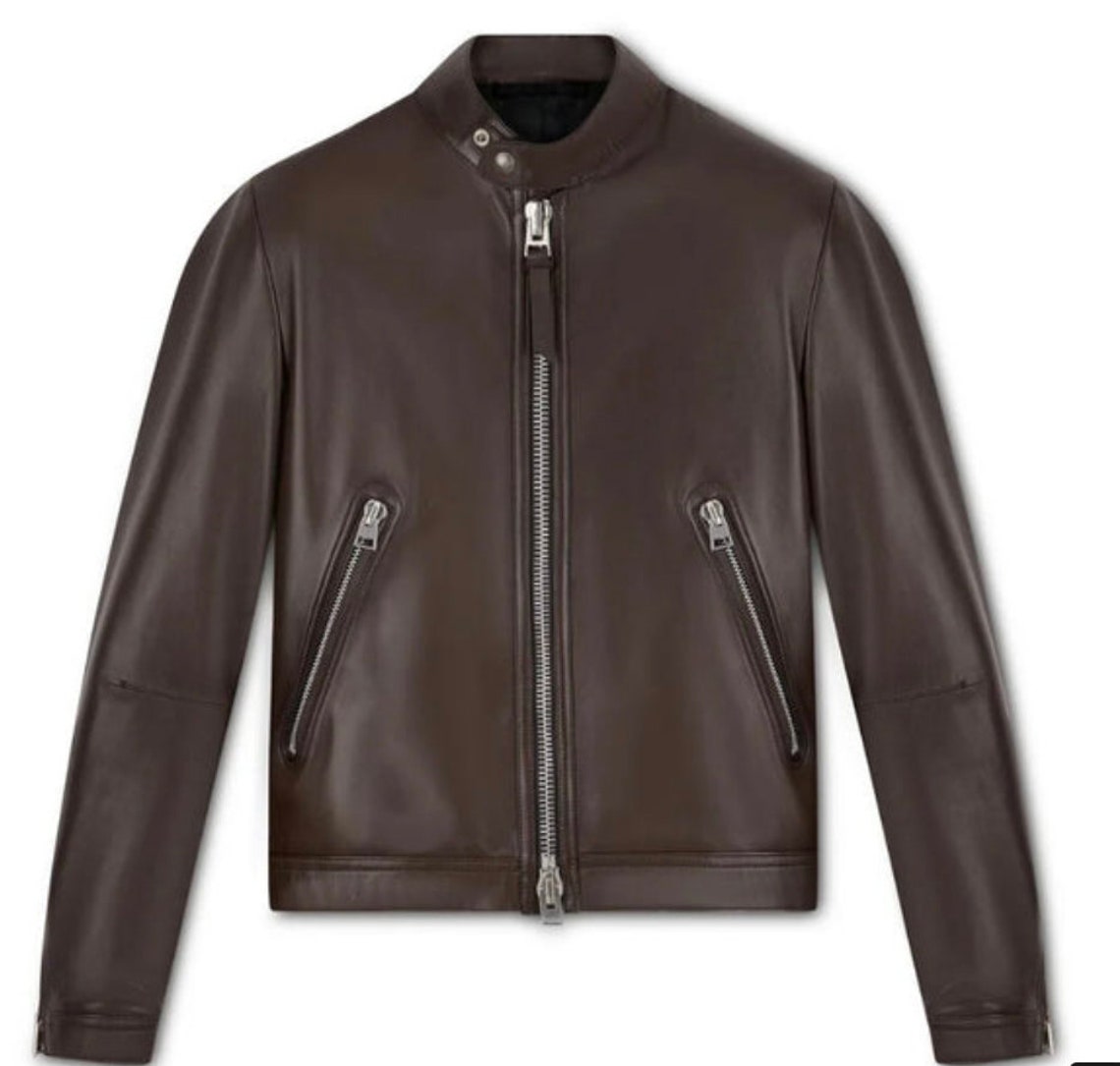 Men’s Brown Leather Cafe Racer Style Jacket - Etsy