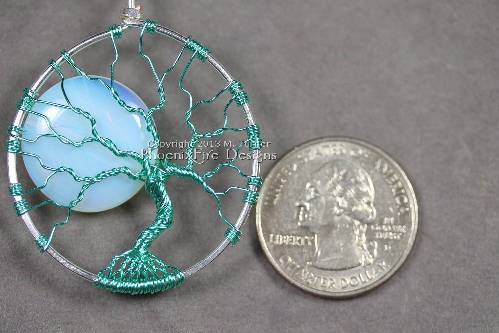Aqua Blue Full Moon Tree of Life Pendant Opalite Rainbow Moonstone ...