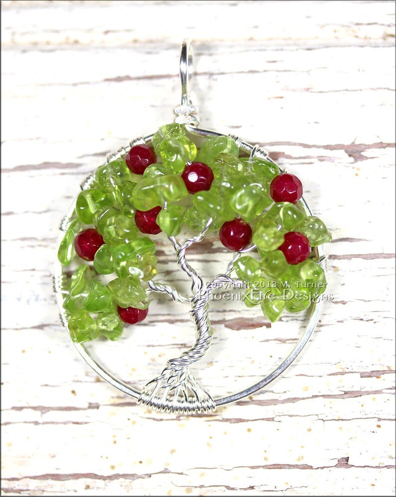 Apple Tree of Life Pendant Teacher's Gift Peridot Ruby Red - Etsy