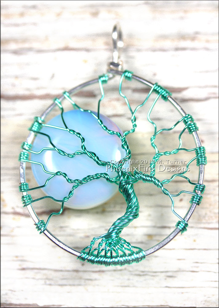 Aqua Blue Full Moon Tree of Life Pendant Opalite Rainbow Moonstone ...