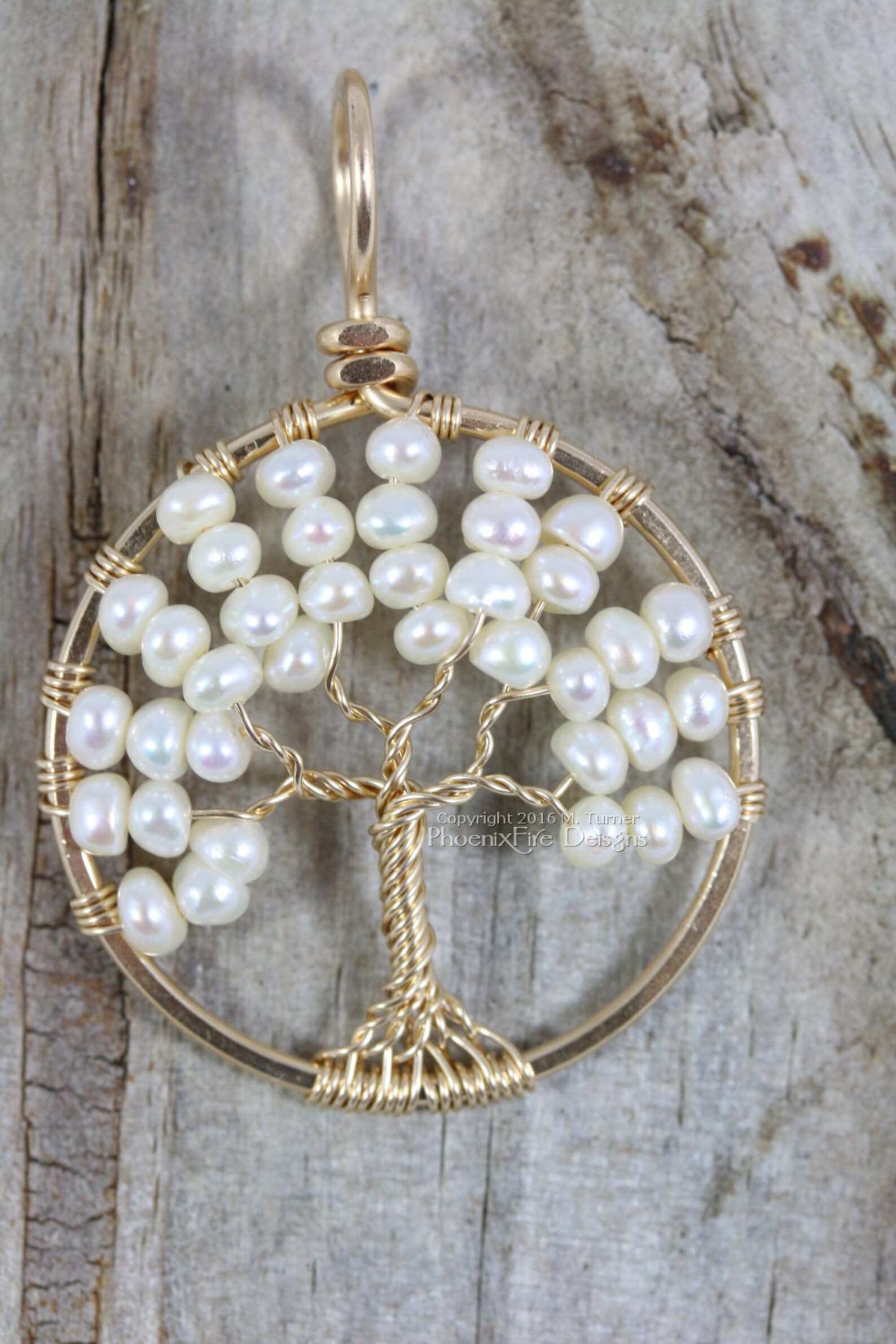 14K Gold Freshwater Pearl Tree of Life Pendant Wire Wrapped - Etsy