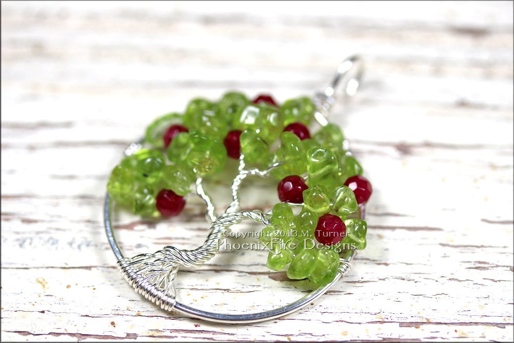 Apple Tree of Life Pendant Teacher's Gift Peridot Ruby Red - Etsy