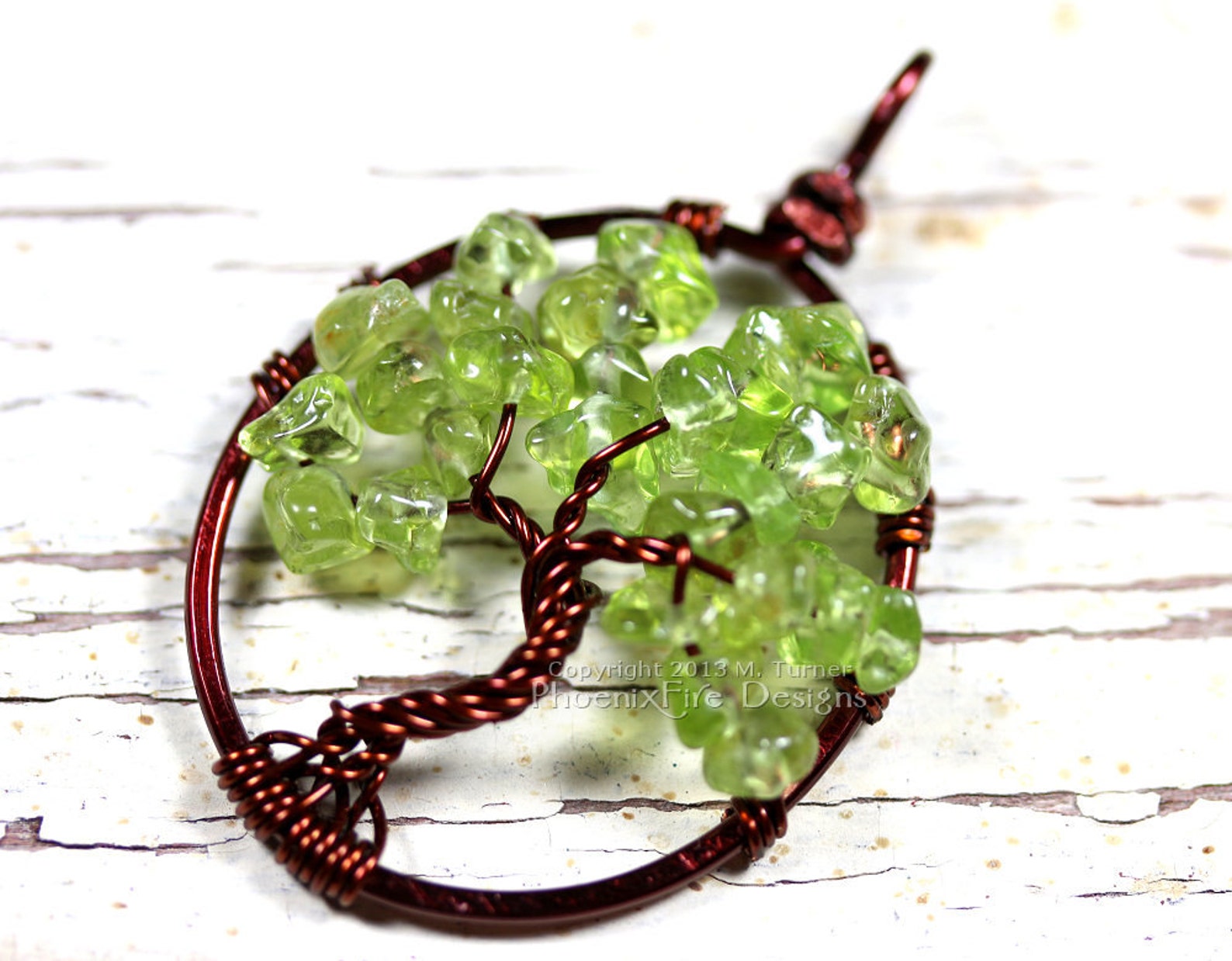 Peridot Tree of Life Pendant Brown Wire Spring Green Gemstone - Etsy