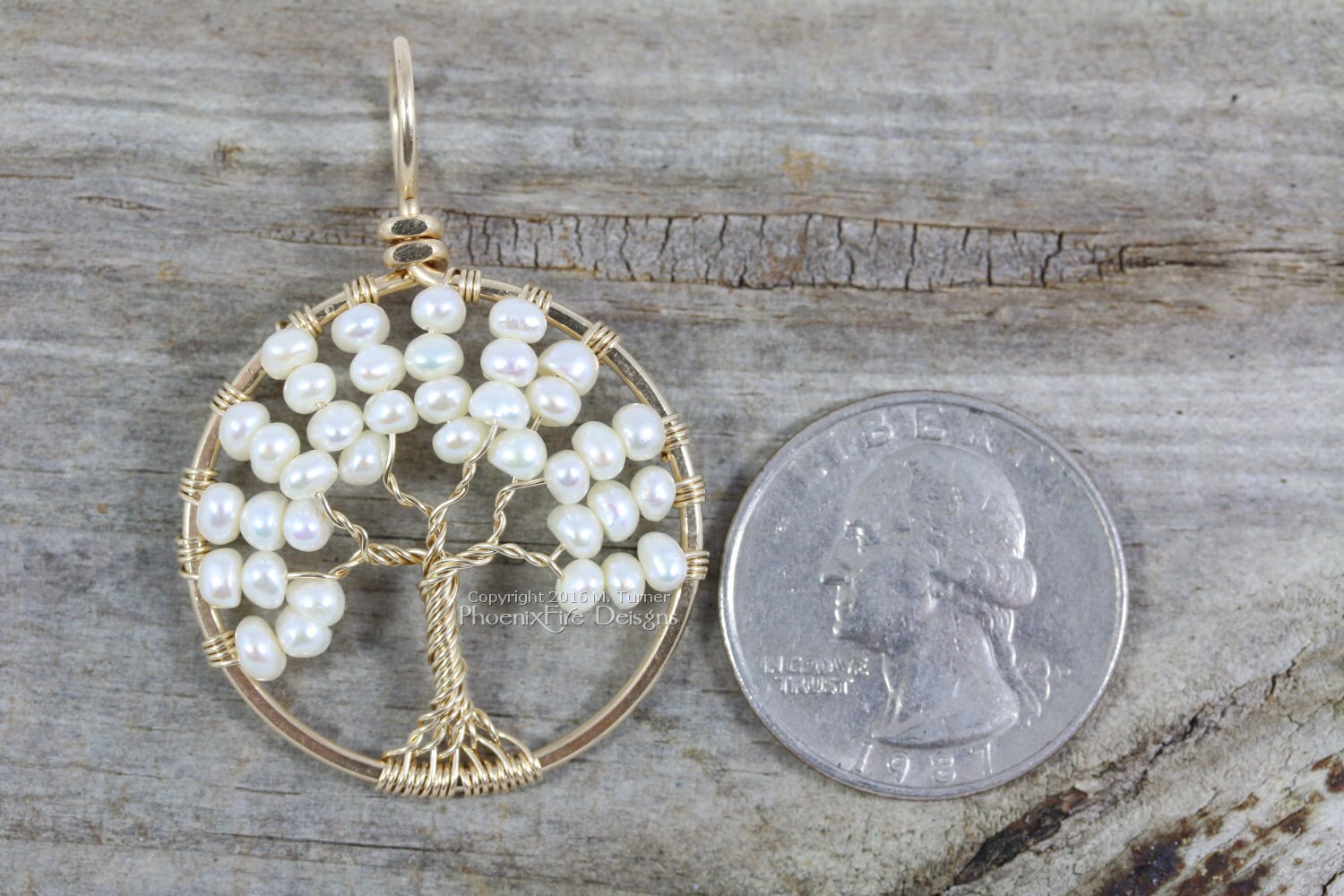 14K Gold Freshwater Pearl Tree of Life Pendant Wire Wrapped | Etsy