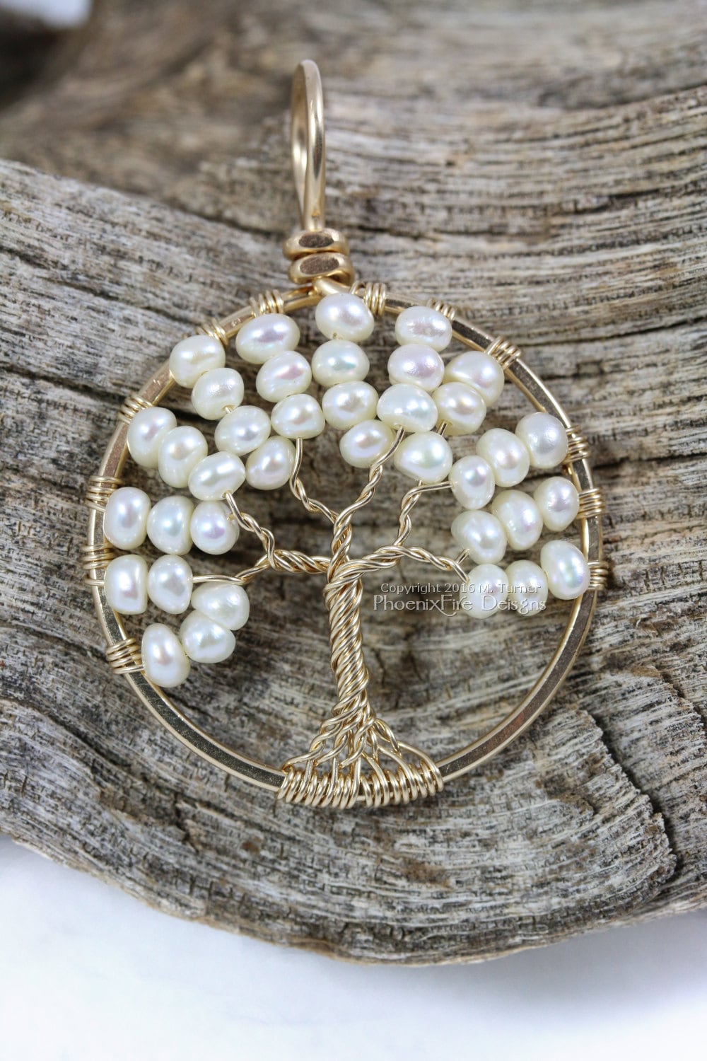 14K Gold Freshwater Pearl Tree of Life Pendant Wire Wrapped | Etsy