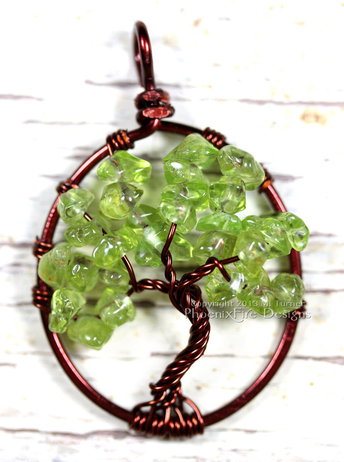 Peridot Tree of Life Pendant Brown Wire Spring Green Gemstone - Etsy
