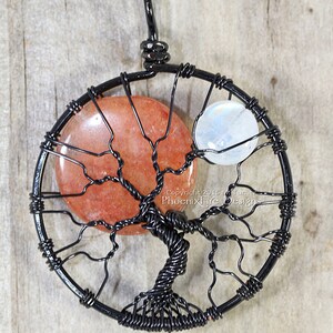 Solar Eclipse Sun and Moon Tree of Life Pendant Black Wire | Etsy