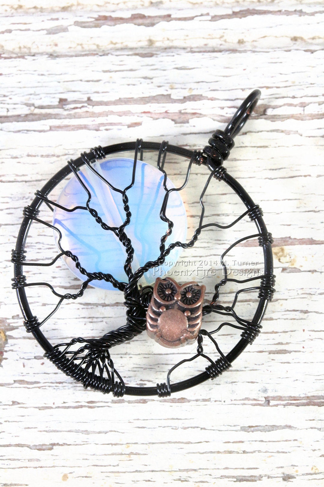 Rainbow Moonstone Owl Tree-of-life Pendant Opalite Full Moon Necklace ...
