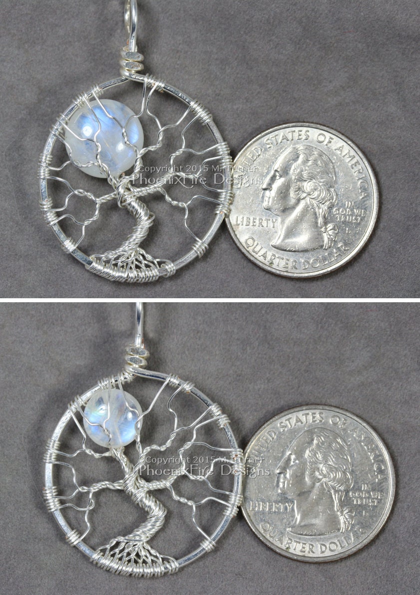 Celestial Rainbow Moonstone Wire Tree of Life Pendant Full Moon Natural ...