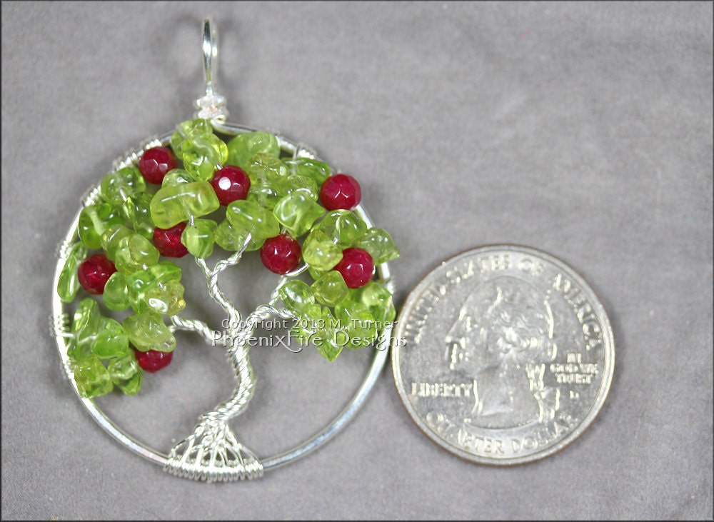 Apple Tree of Life Pendant Teacher's Gift Peridot Ruby Red - Etsy