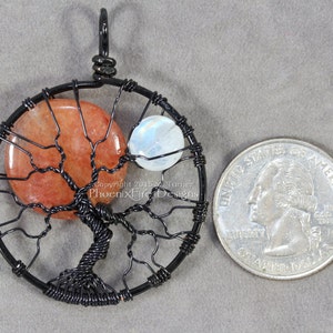 Solar Eclipse Sun and Moon Tree of Life Pendant Black Wire | Etsy