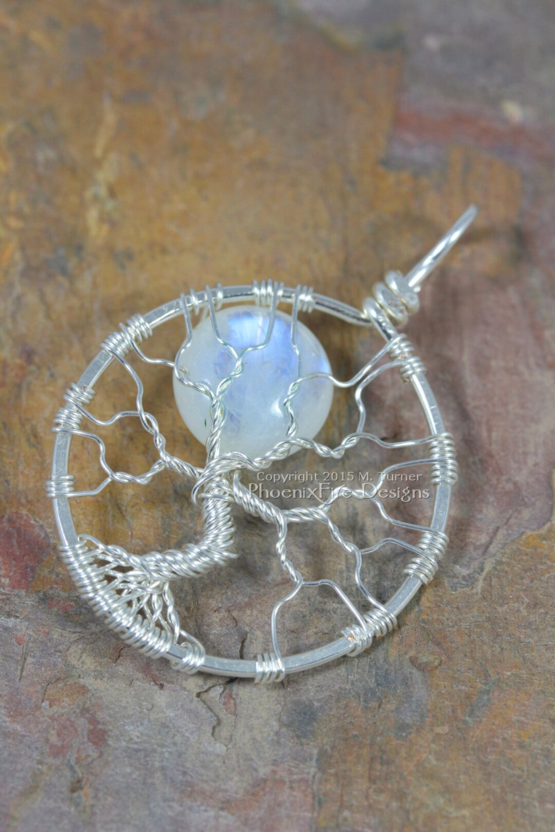 Celestial Rainbow Moonstone Wire Tree of Life Pendant Full Moon Natural ...