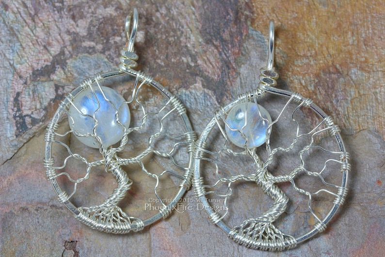 Celestial Rainbow Moonstone Wire Tree of Life Pendant Full Moon Natural ...