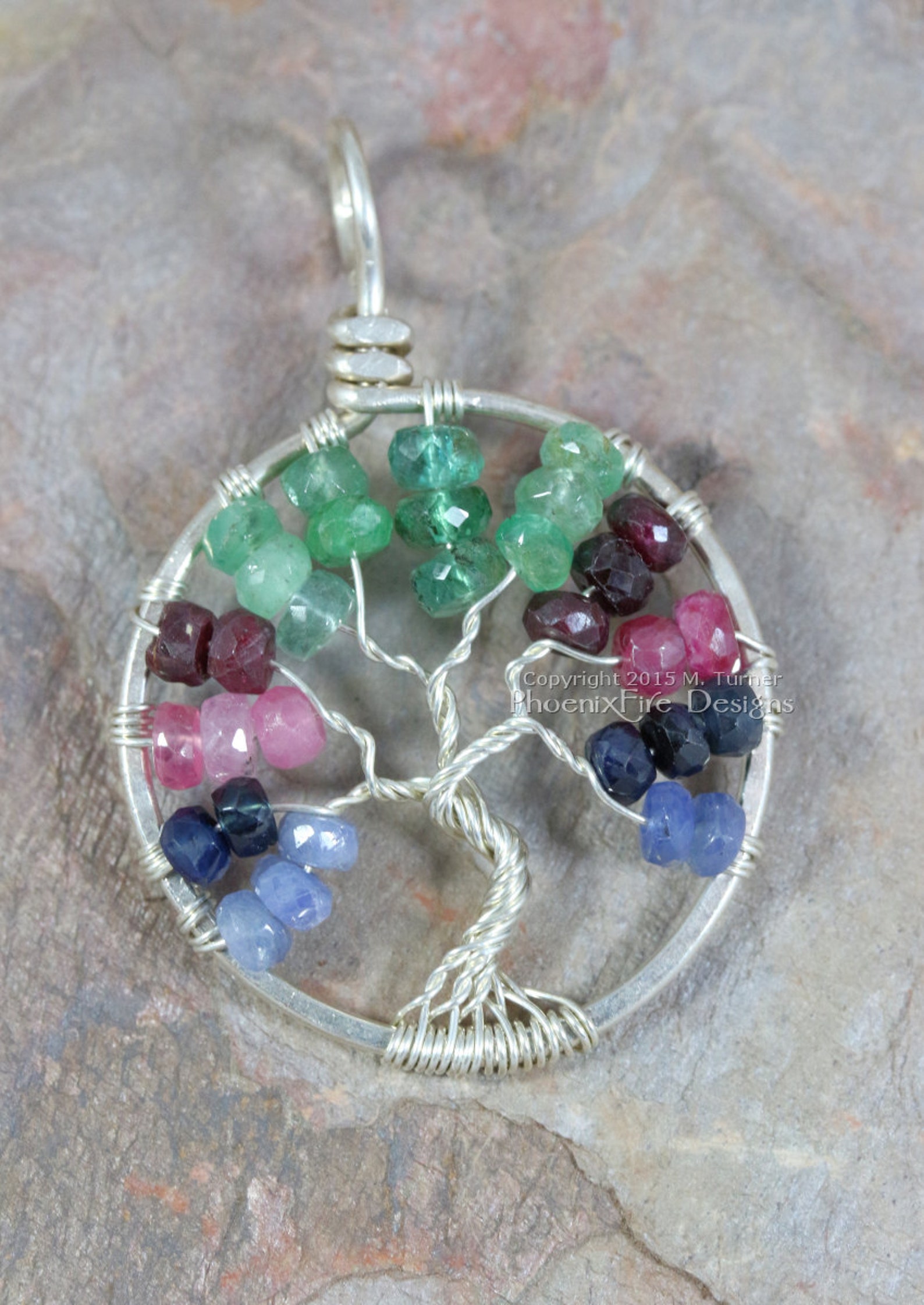 Tricolor Blue Sapphire Ruby Emerald Tree of Life Pendant Multicolor ...