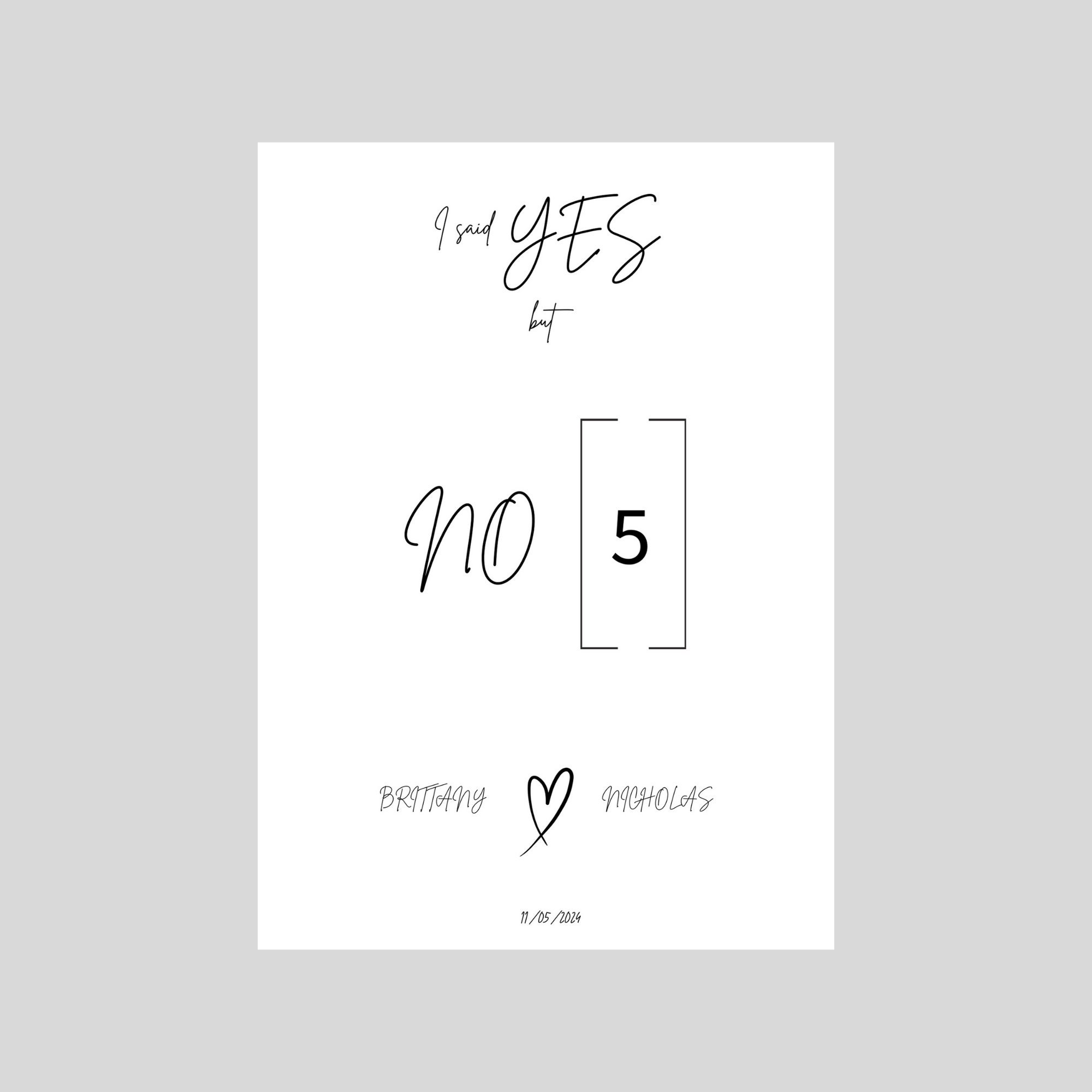 I Said Yes Themed Wedding Table Number Card, Funny and Elegant Place ...