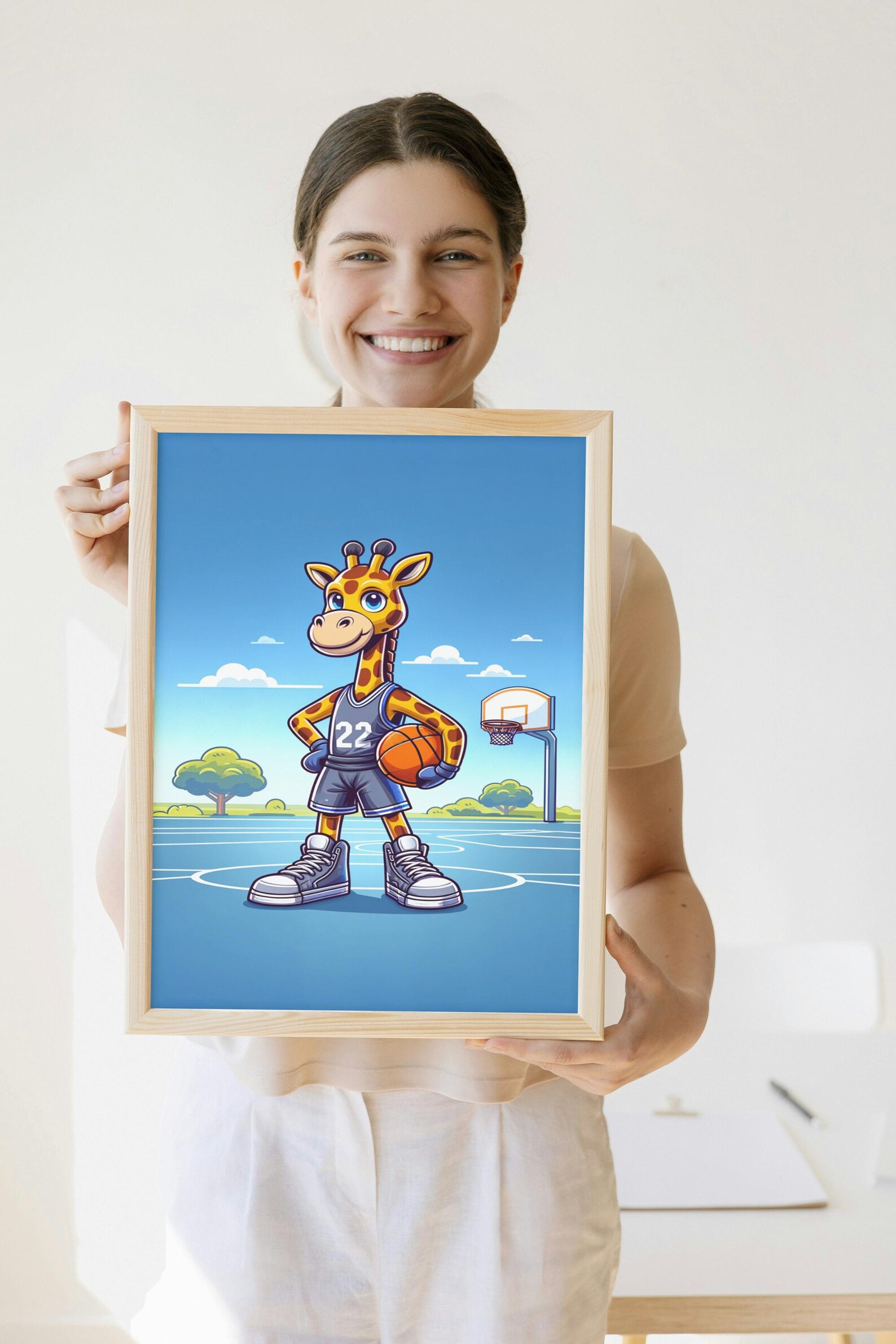 A Giraffe Playing Basketball, Basketball Player Art, Sportive and ...