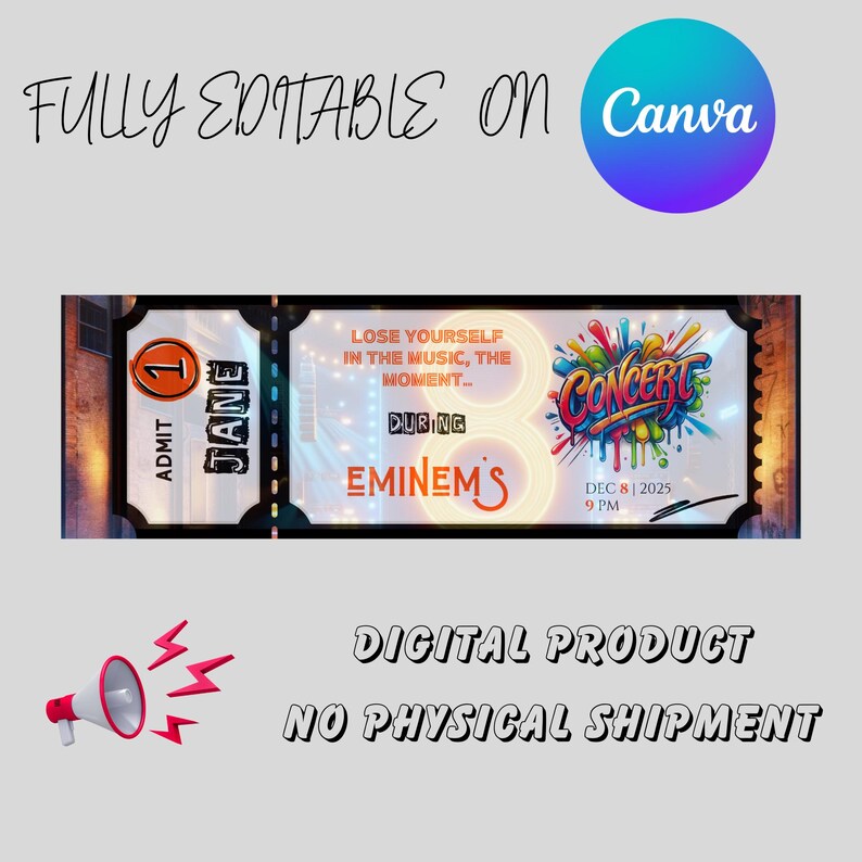 Editable Ticket to Concert Voucher Gift Template, Editable Event Ticket ...