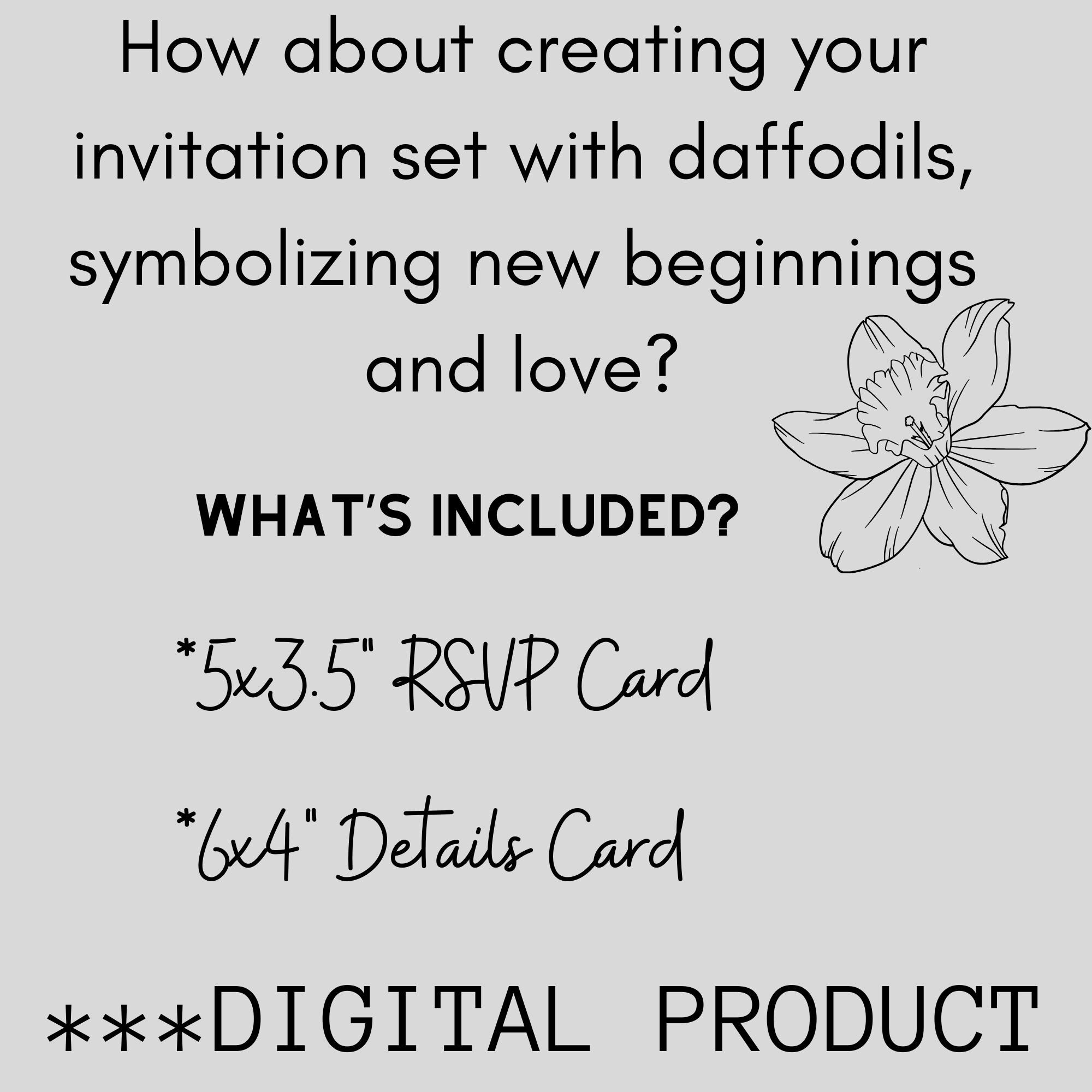 Daffodil Flower RSVP and Details Cards Template, Elegant Floral Wedding ...