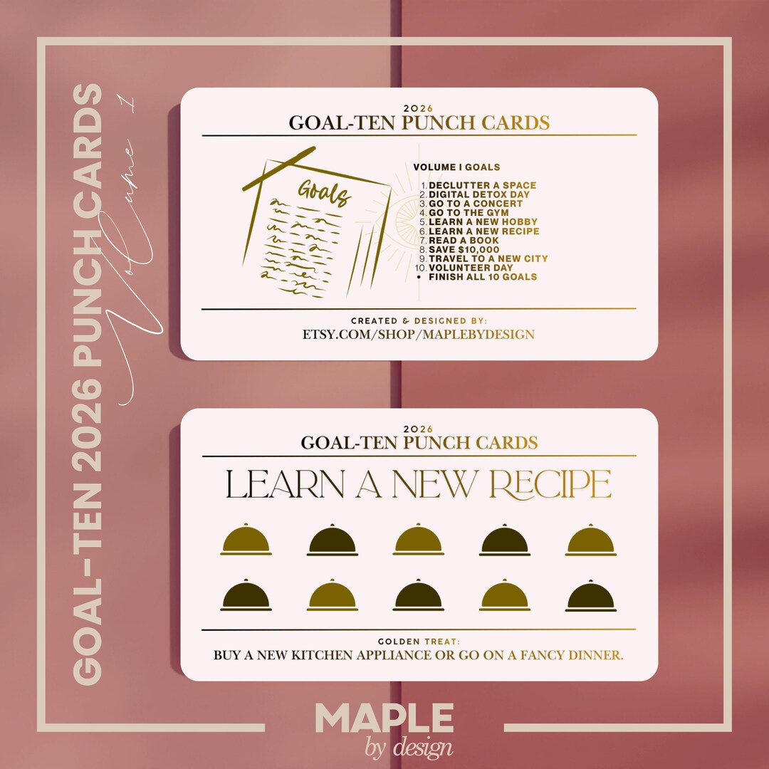 Goal-ten Punch Cards | Digital Download | 2026 Resolution Tracker ...