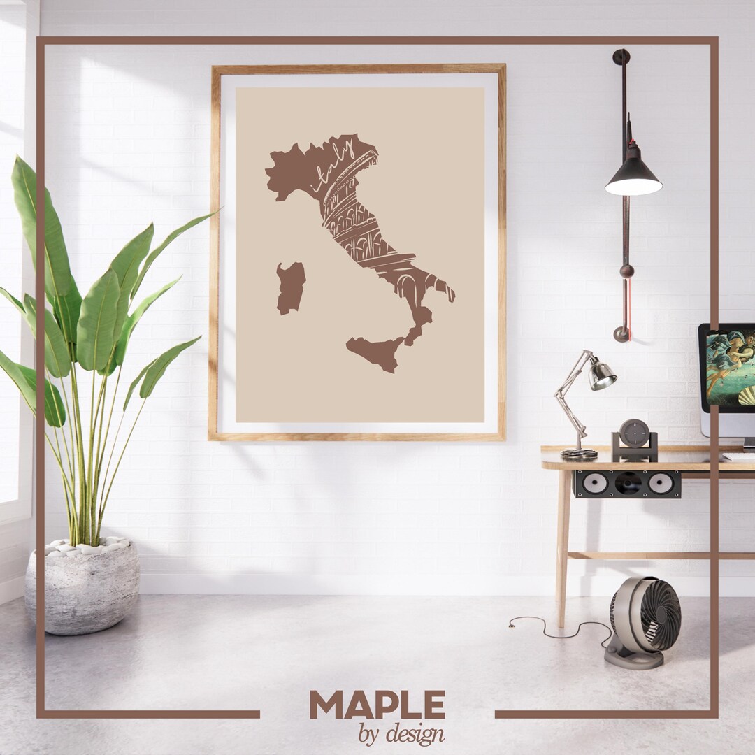 Italy Map Art Print | Beige Brown Minimalist Decor (digital Download ...