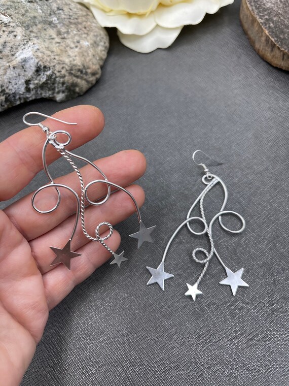 Bohemian Celestial Star Earrings Star Free Form Wire Statement Earrings Handmade Star Celestial Earrings OOAK Celestial Jewelrycute Earr Etsy
