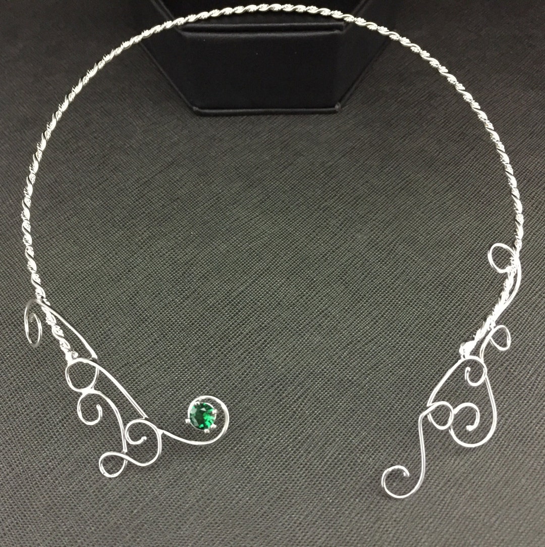 Neck Ring Jewelry in Sterling Silver, Emerald Neck Torc, Gifts for Her ...