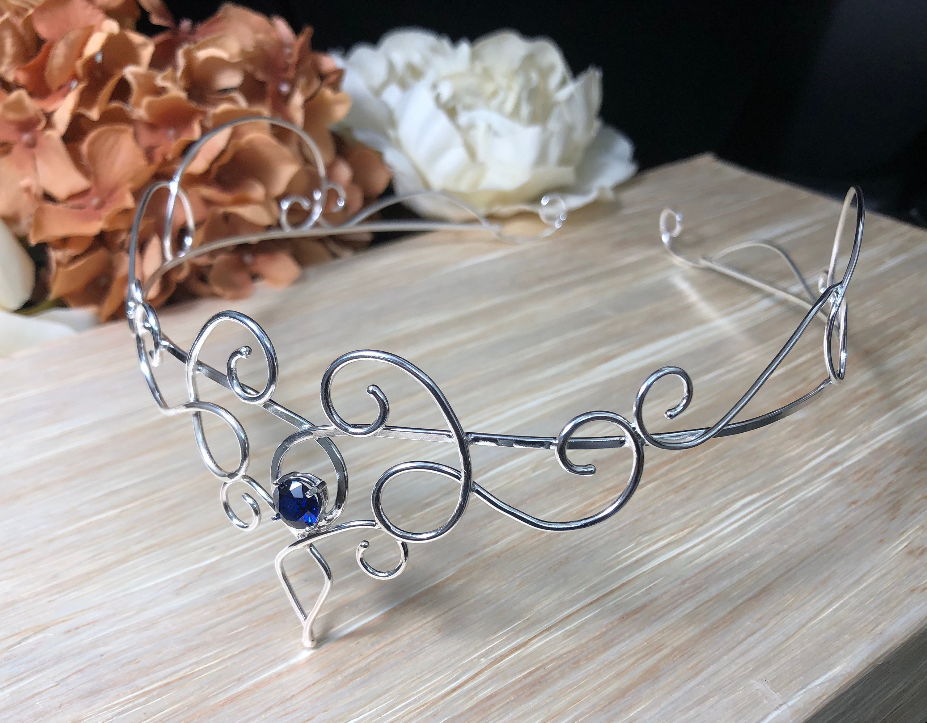 Artisan Wedding Peridot, or Sapphire, or Topaz Boho Tiara in Sterling ...