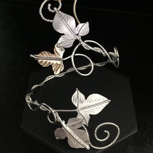 Woodland Ivy Leaf Wrap Bracelet Cuff, Sterling Silver and Gold Filled Rustic Leaves, Autumn ...