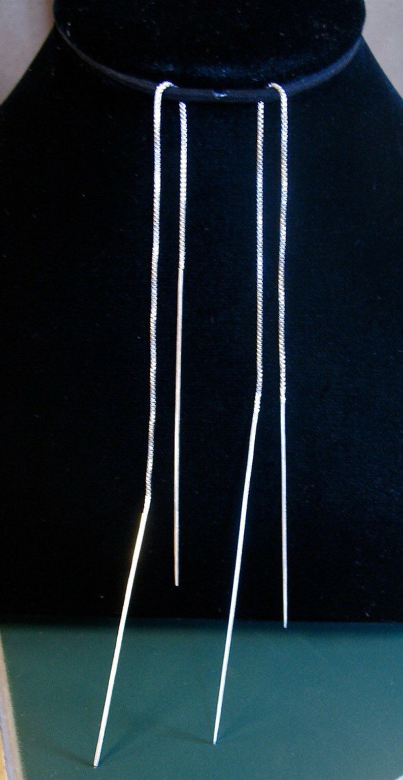 Long Needle Thread Sterling Silver Earrings. Handmade Thread Earrings ...