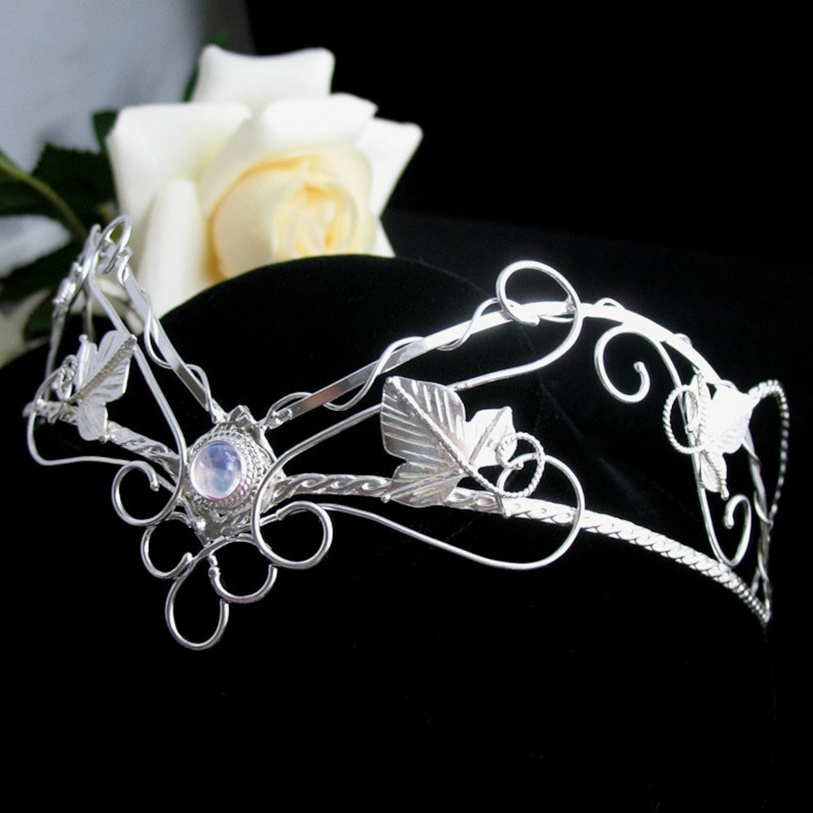 Woodland Elvish Moonstone Crown in Sterling Silver, Fantasy Wedding ...