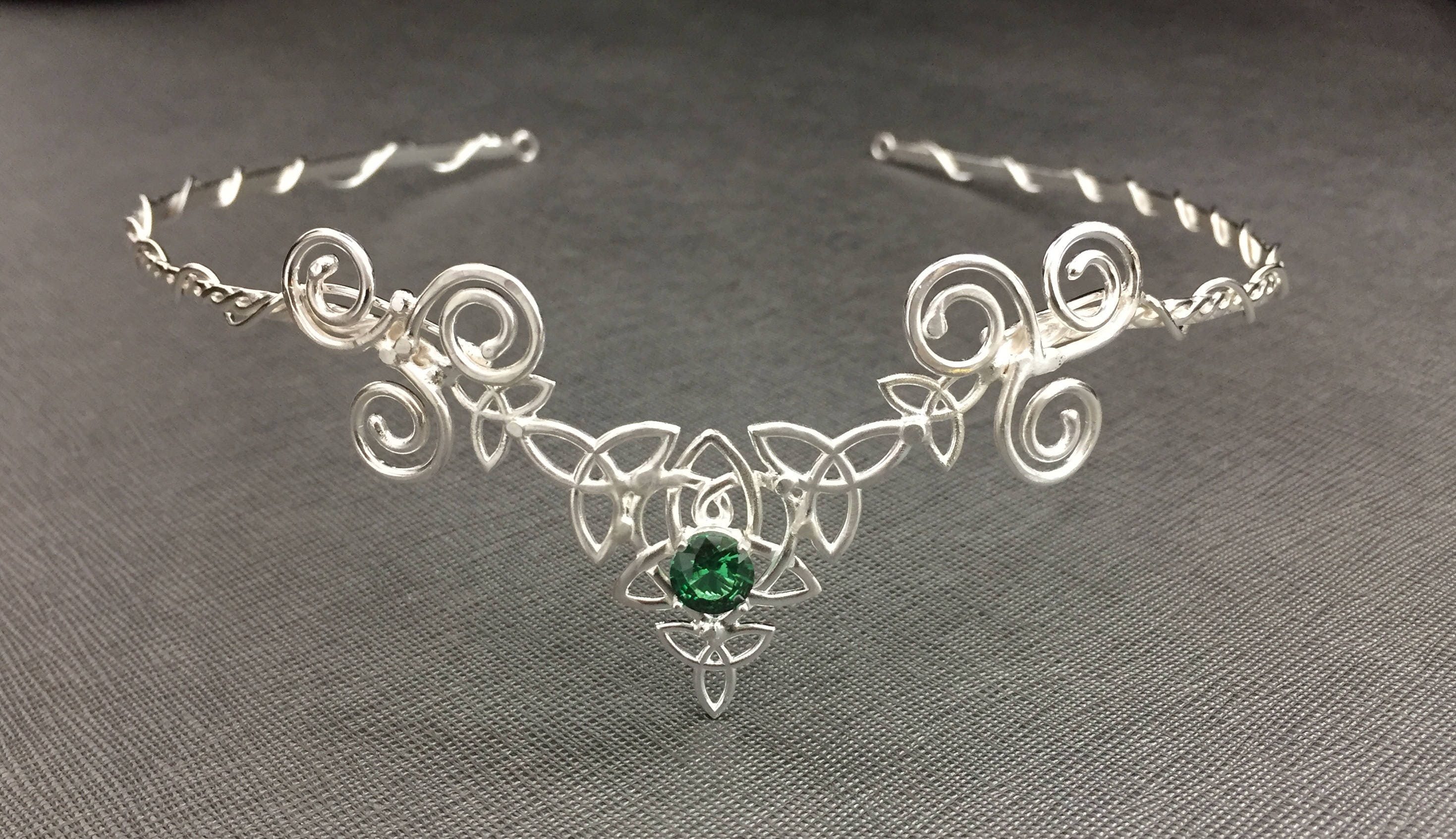 Celtic Amethyst Emerald Tiara, Irish Trinity Knot Circlet in Sterling ...