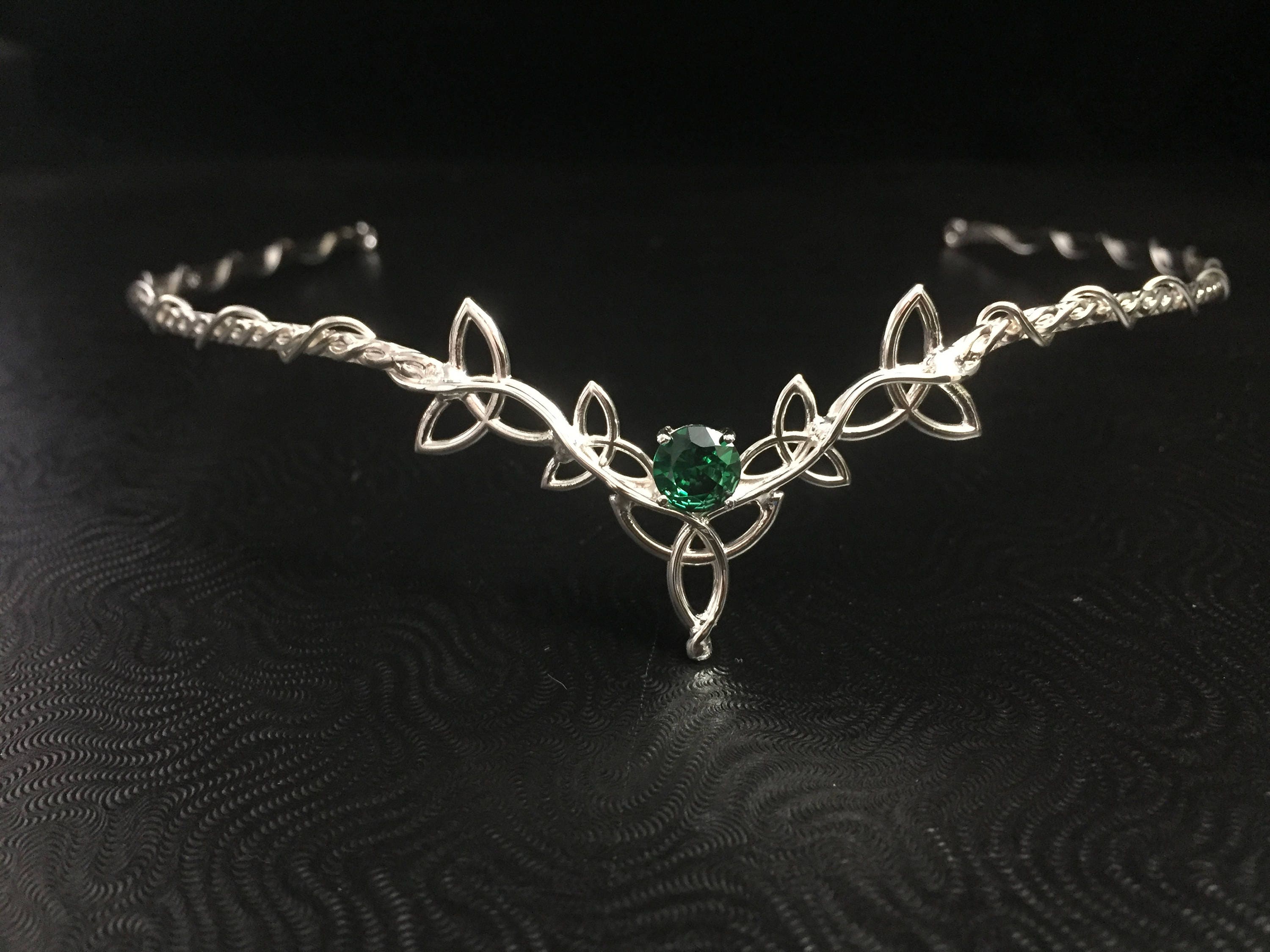 Celtic Trinity Knot Emerald, Aquamarine, Amethyst Wedding Tiara in ...