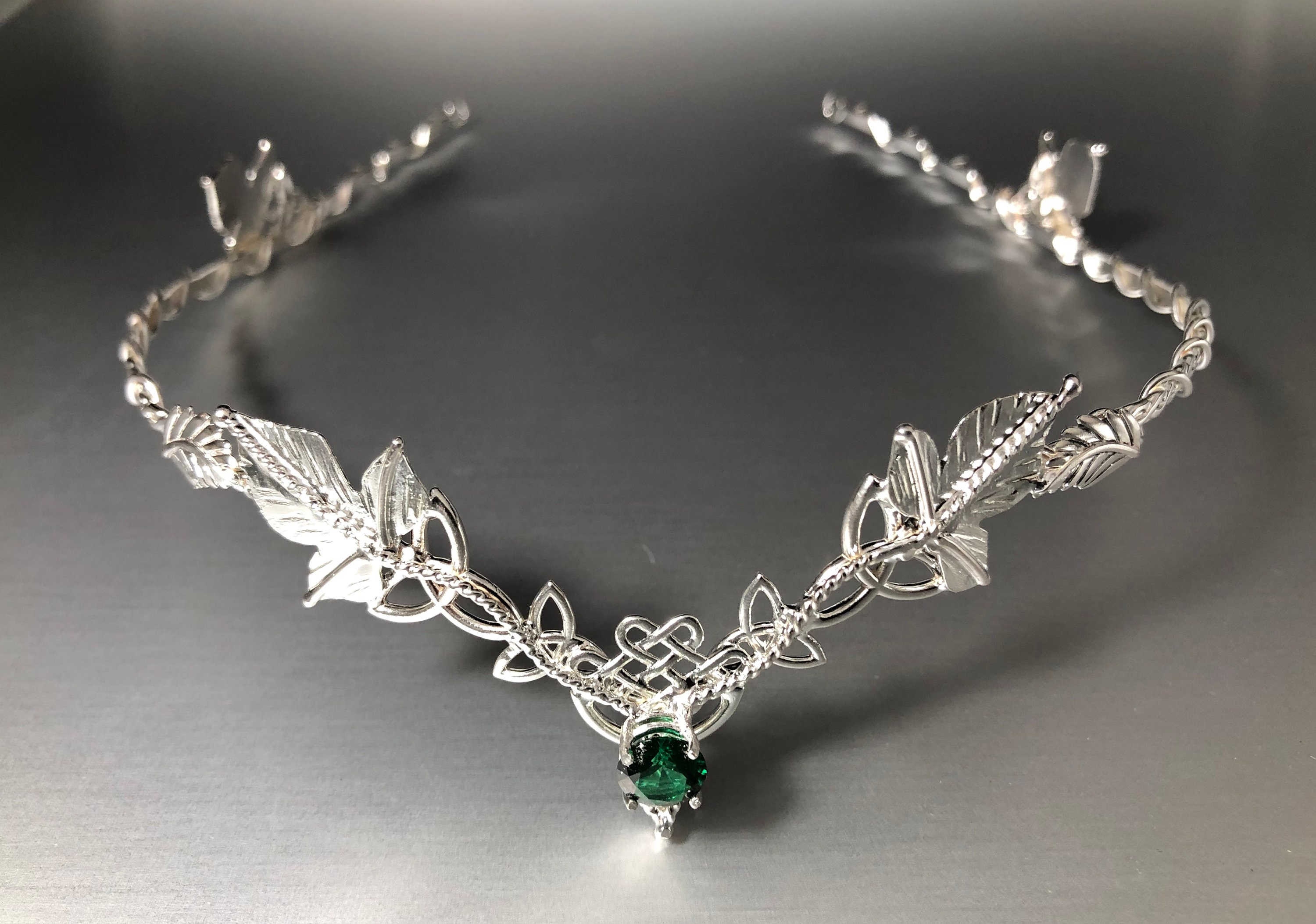 Elvish Celtic Emerald Wedding Tiara in Sterling Silver with Gemstone ...