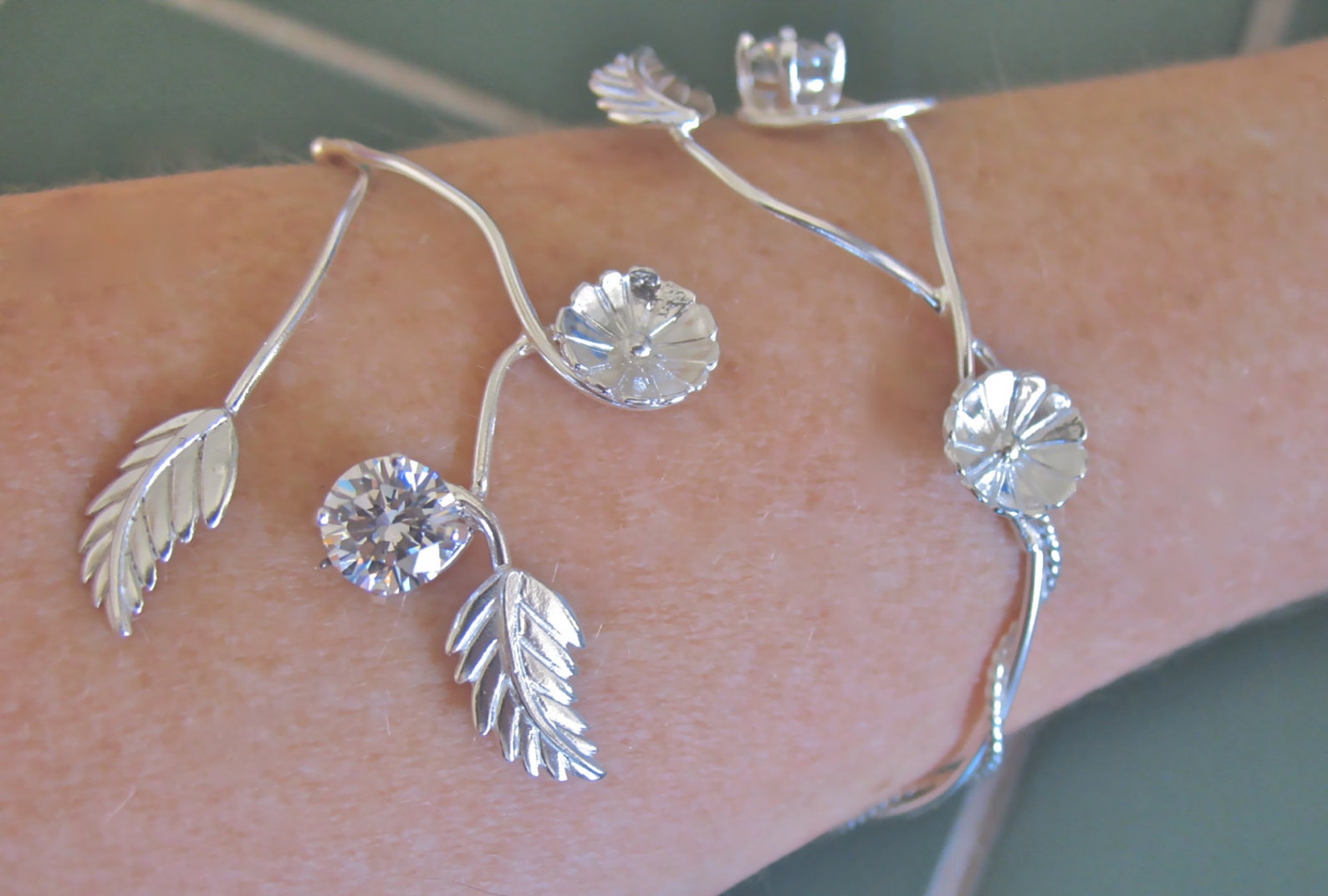 Upper Arm Woodland Vine, Amethyst, Peridot, White Topaz Leaf Bracelet ...