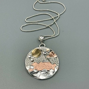 Mountain and Ocean Mixed Metal Landscape Necklace, Gift for Her, Mixed ...